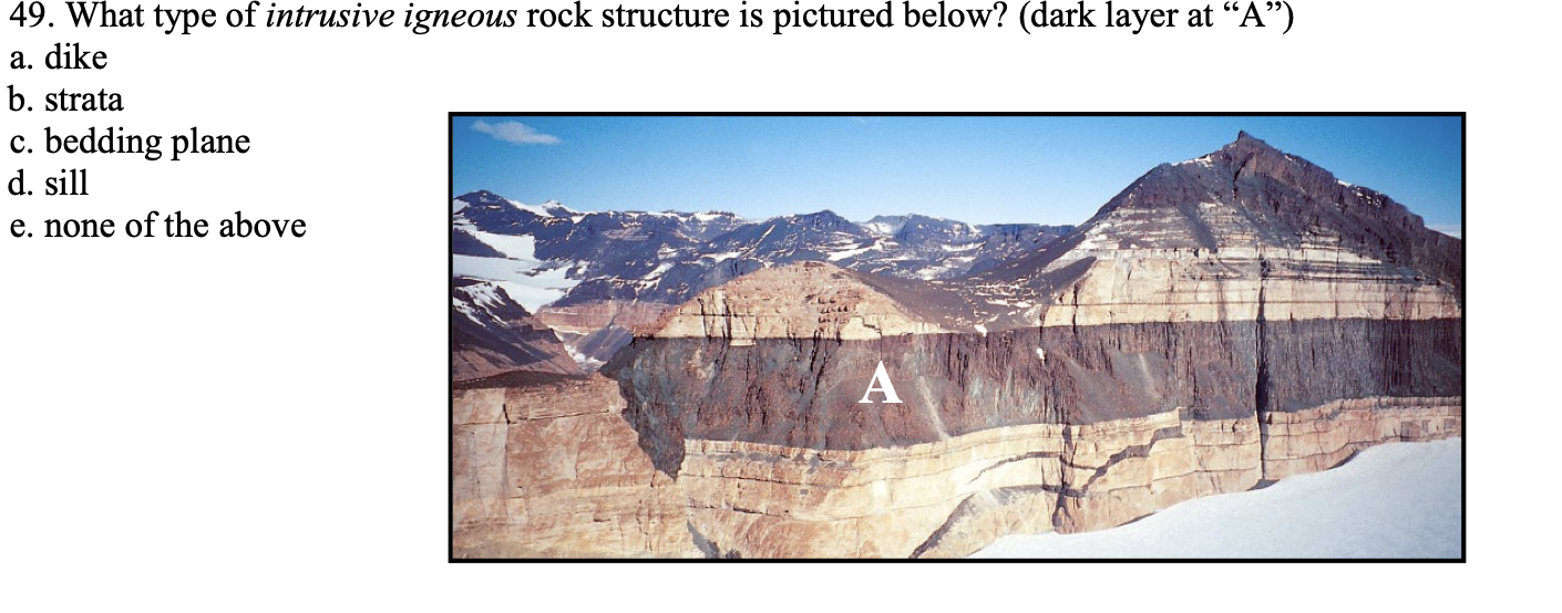 Solved 49. What type of intrusive igneous rock structure is | Chegg.com