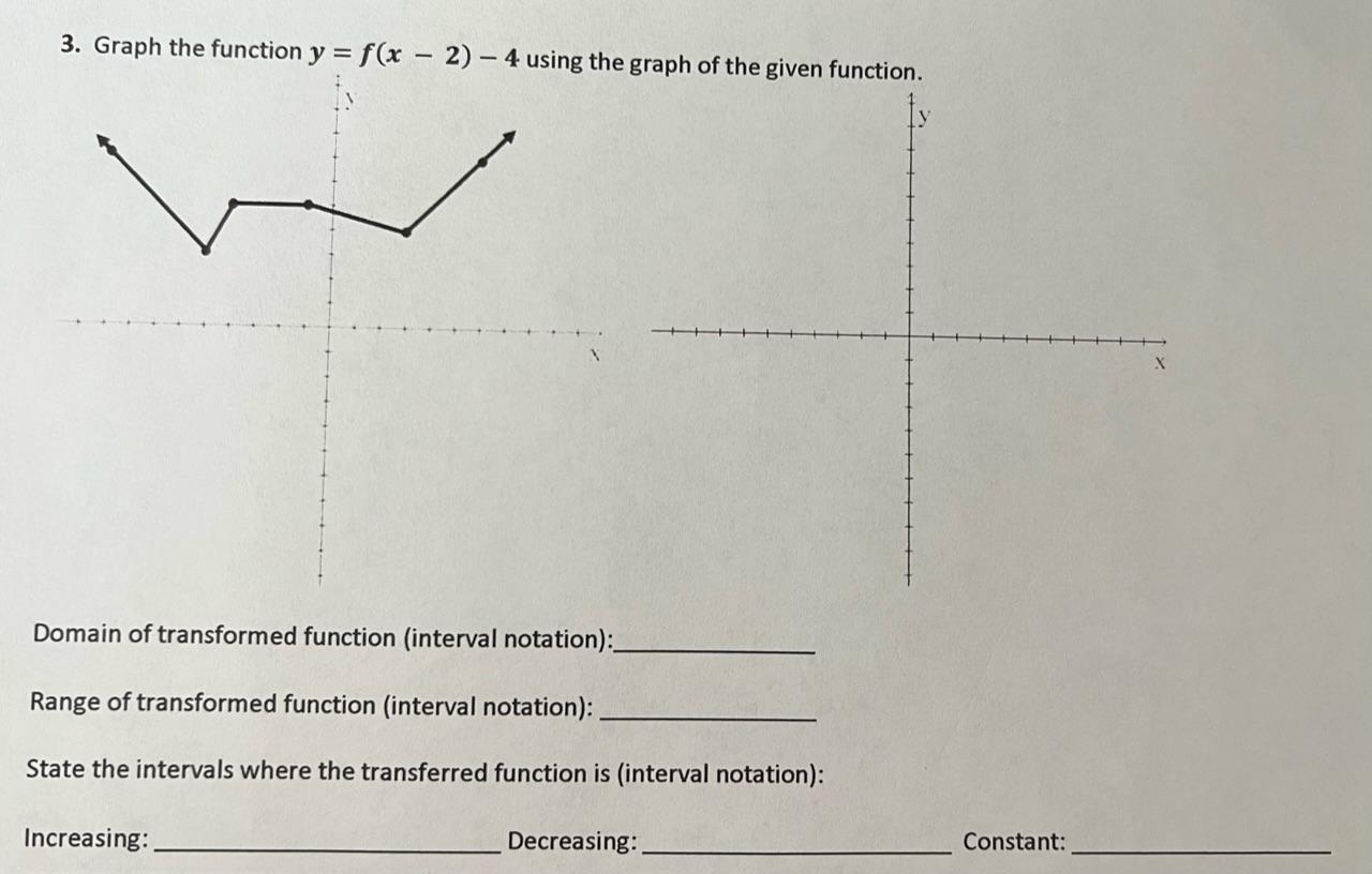 Solved 3. Graph the function y=f(x−2)−4 using the graph of | Chegg.com