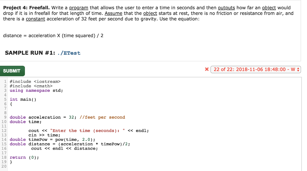 Solved Project 4: Freefall. Write a program that allows the | Chegg.com