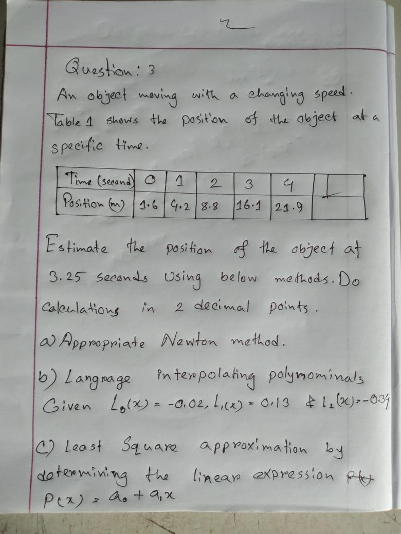 Solved Question: 3 An object moving with a changing speed. . | Chegg.com