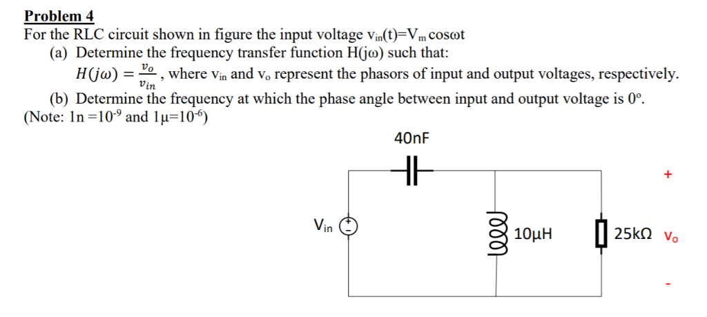 Solved Problem 4 For the RLC circuit shown in figure the | Chegg.com