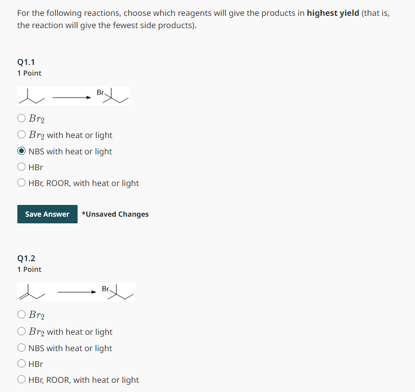 Solved For the following reactions, choose which reagents | Chegg.com