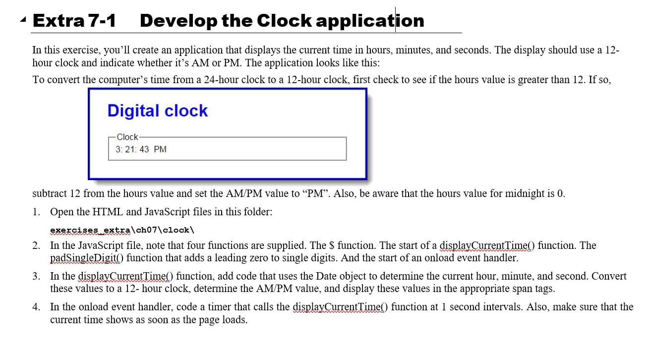 Solved - Extra 7-1 Develop the Clock application In this | Chegg.com