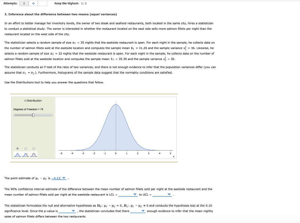 Solved Attempts: 2 Keep the Highest: 2/3 2. Inference about | Chegg.com