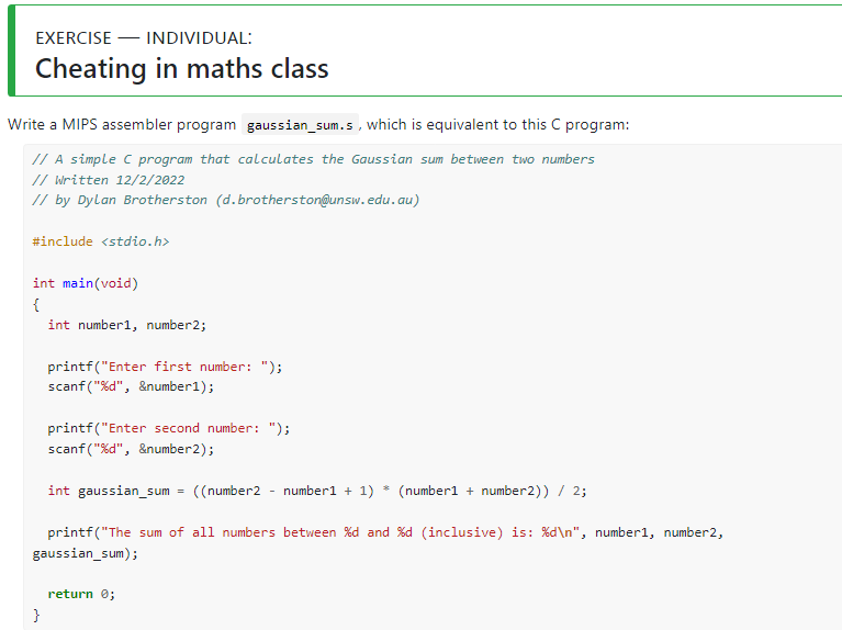 Solved Write A Mips Assembler Program Gaussian Sum S Which