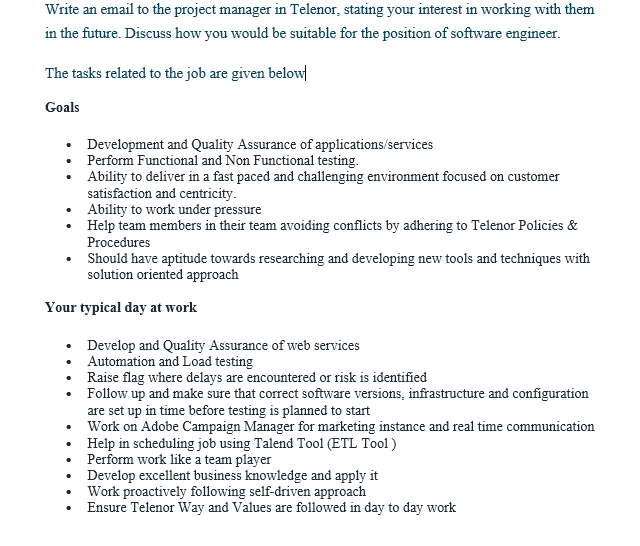 Solved Write an email to the project manager in Telenor, | Chegg.com
