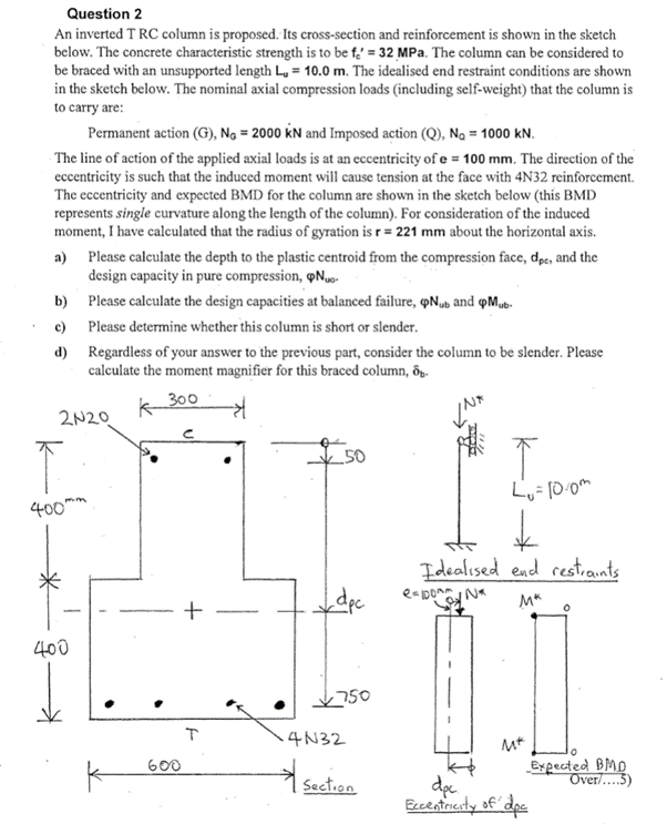 Solved Question 2 An inverted T RC column is proposed. Its | Chegg.com