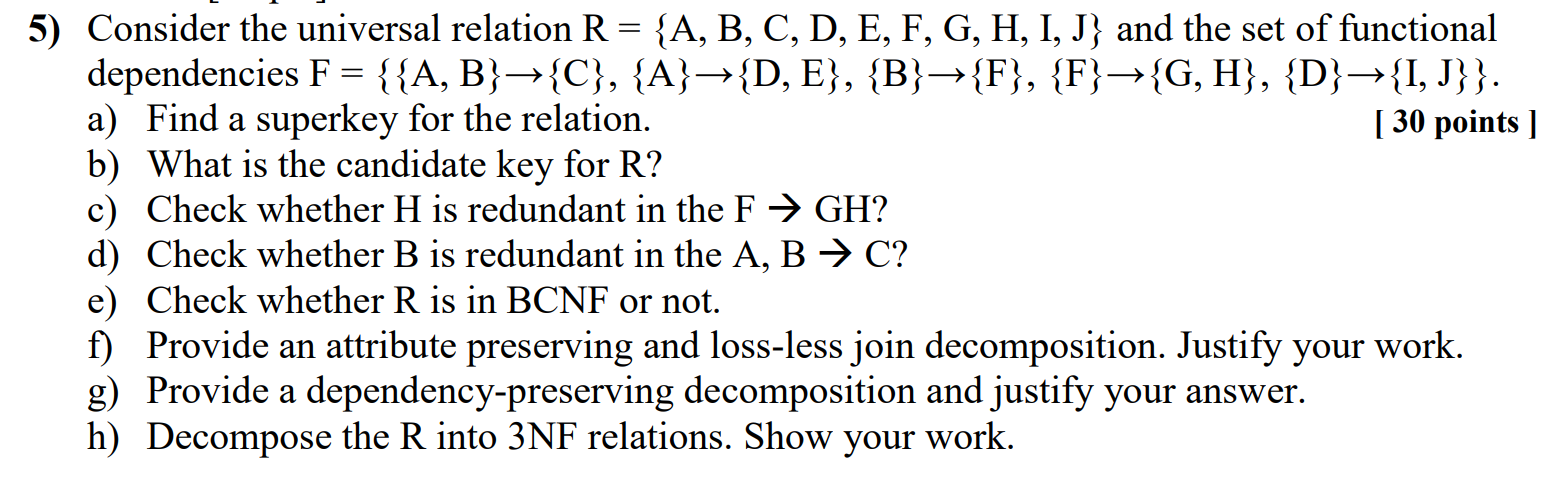 Solved 5) Consider the universal relation | Chegg.com