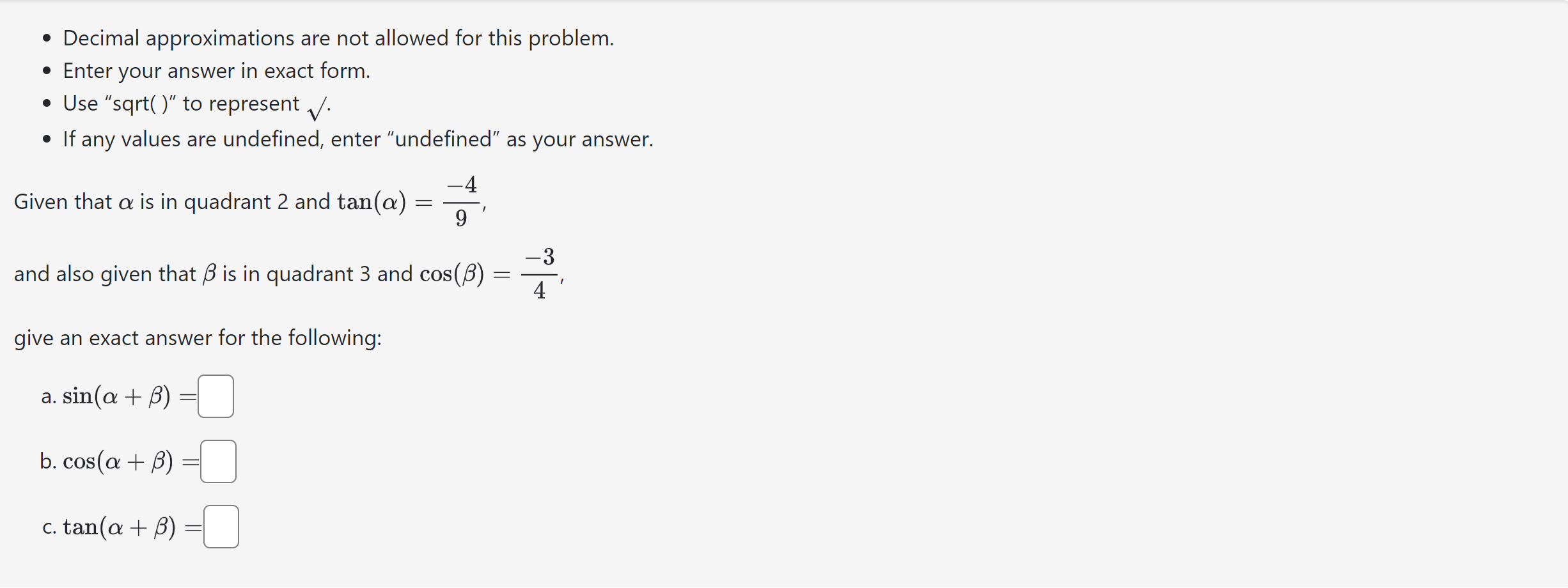 Solved - Decimal approximations are not allowed for this | Chegg.com