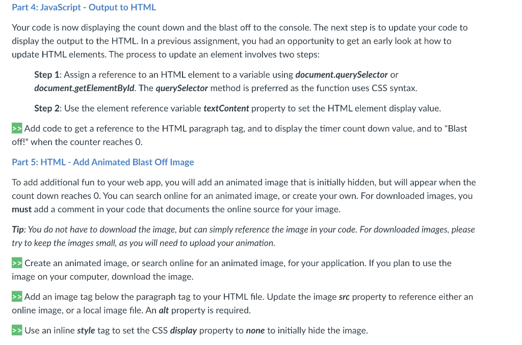 Solved Part 1: Assignment JavaScript and HTML Files For this | Chegg.com