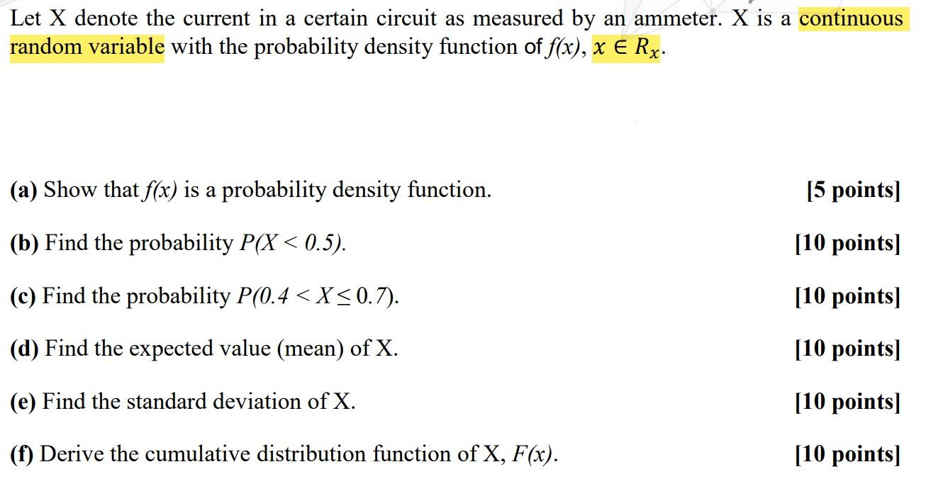 Solved Probability density function f(x) and range Rx f(x) = | Chegg.com