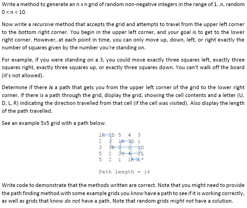 Solved Write a method to generate an nxn grid of random | Chegg.com
