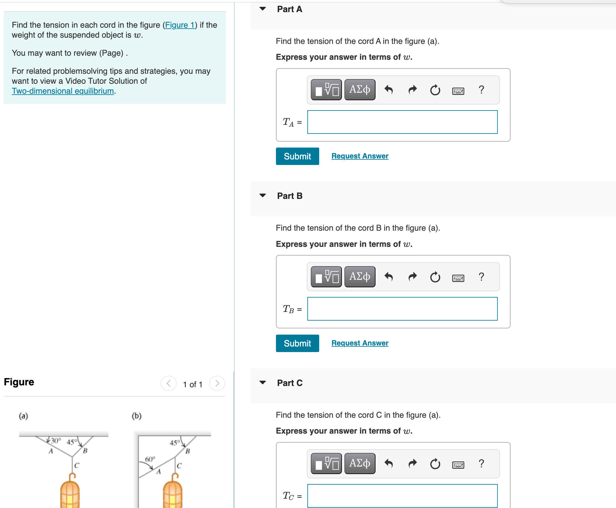 Solved Part A Find the tension in each cord in the figure | Chegg.com