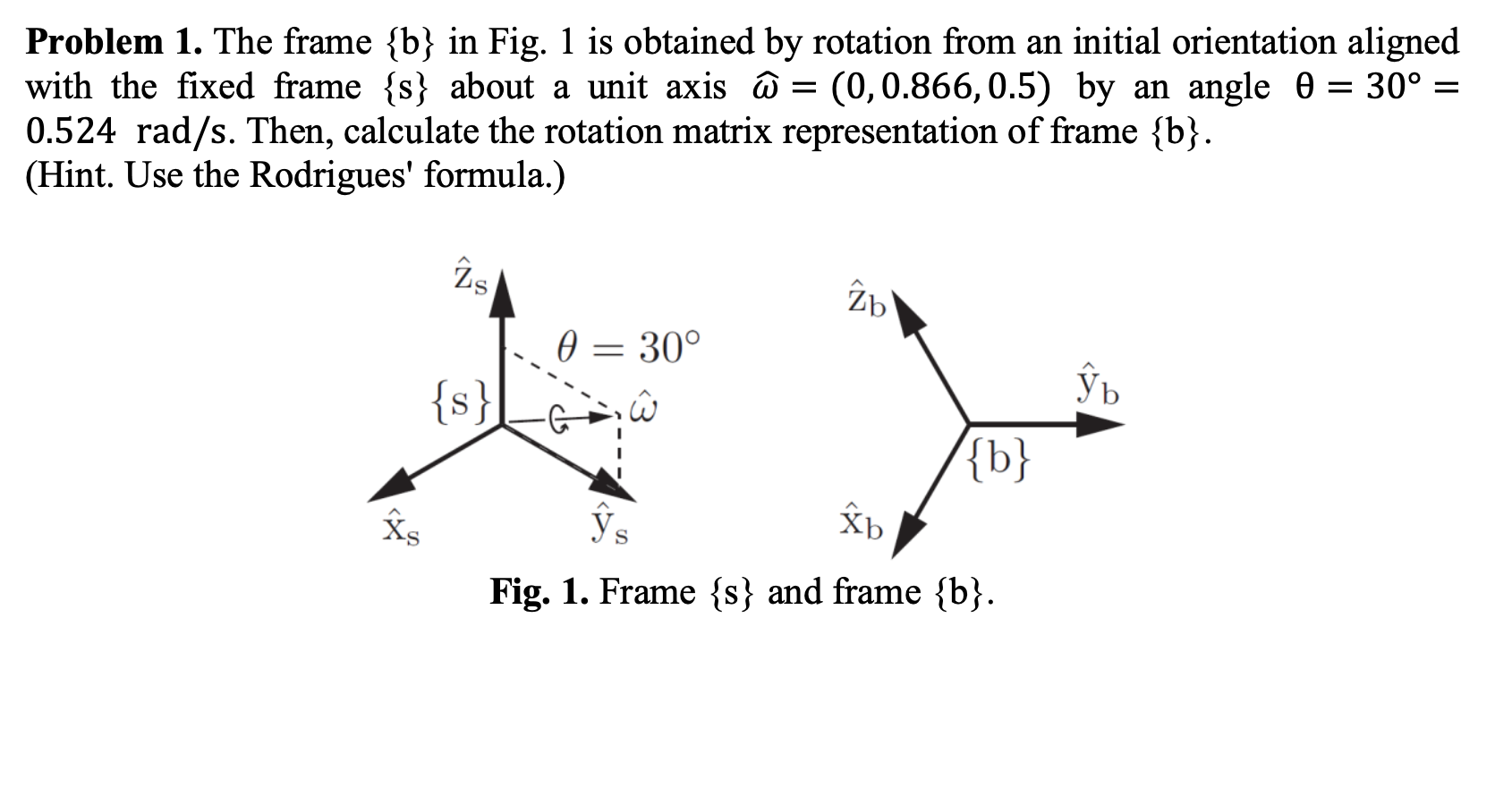 Solved Problem 1. The frame {b} in Fig. 1 is obtained by | Chegg.com