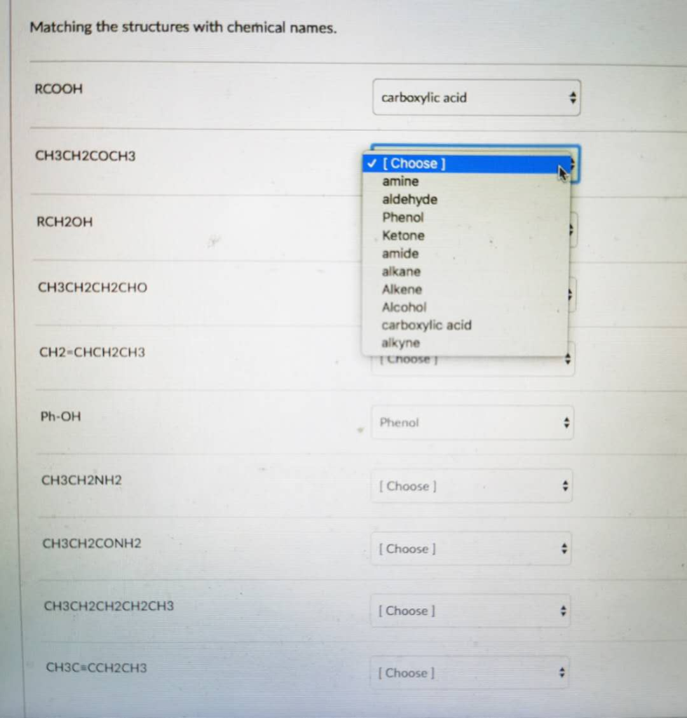 Solved Matching the structures with chemical names. RCOOH | Chegg.com