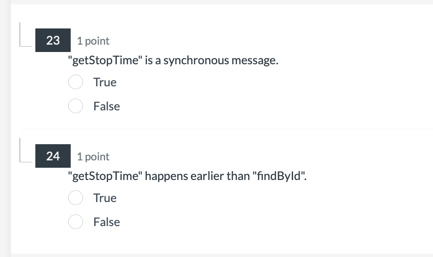 Solved 1 point "getStopTime" is a synchronous message. | Chegg.com