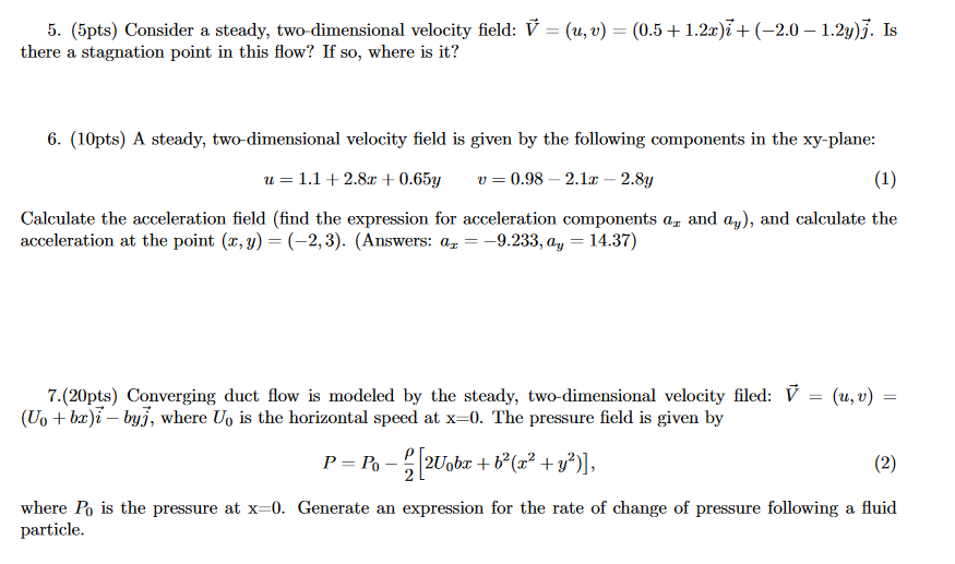 Solved 5. (5pts) Consider a steady, two-dimensional velocity | Chegg.com