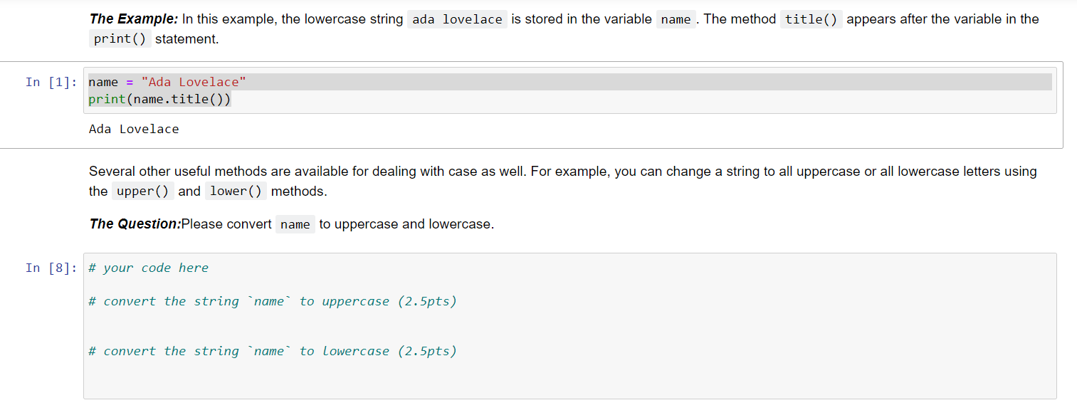 Solved The Example: In this example, the lowercase string is | Chegg.com
