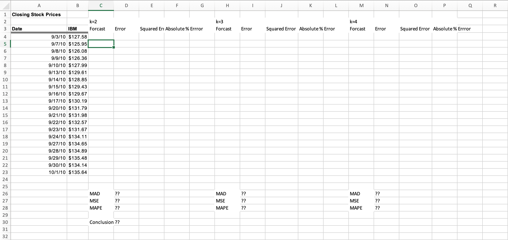 Solved Homework 3-2 Question 3-2: The Excel file Closing | Chegg.com