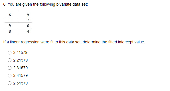 Solved 6. You are given the following bivariate data set: 1 | Chegg.com