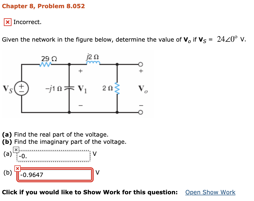 Solved Chapter 8, Problem 8.052 x] Incorrect Given the | Chegg.com