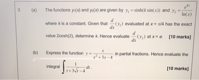 Solved kx 3 (a)The functions yi(x) and y2(x) are given by y | Chegg.com