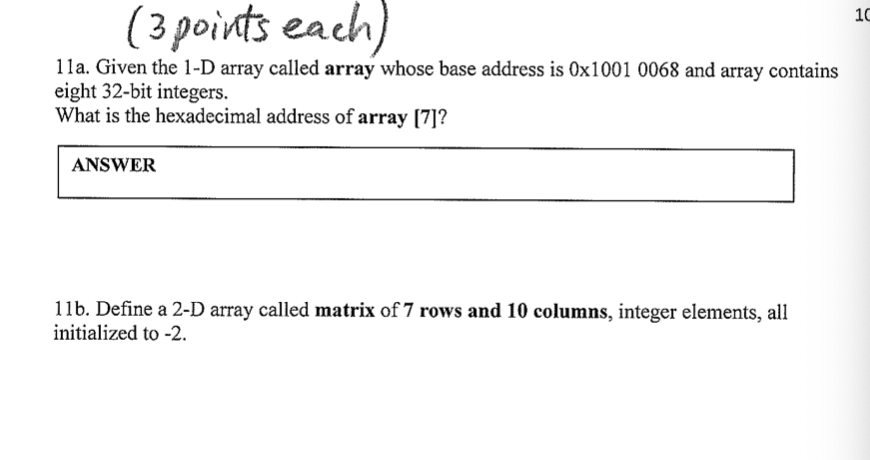 Solved 1c 3 Points Each 11a Given The 1 D Array Called