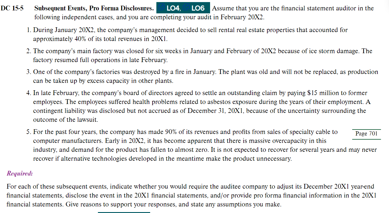 Solved DC 15-5 Subsequent Events, Pro Forma Disclosures. | Chegg.com