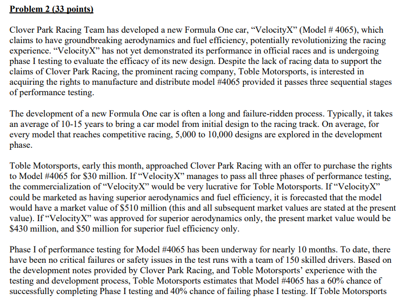 Solved Problem 2 (33 ﻿points)Clover Park Racing Team has | Chegg.com