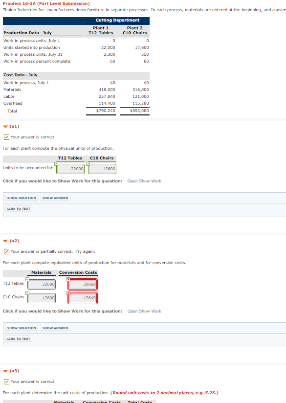Solved Problem 16-3A (Part Level Submission) Thakin | Chegg.com
