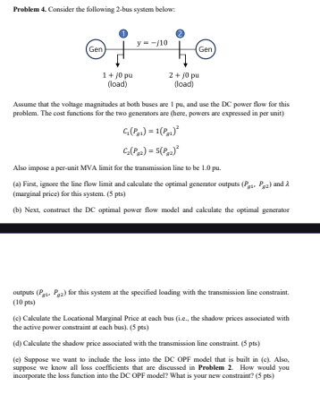 Solved Problem 4. ﻿Consider the following 2-bus system | Chegg.com