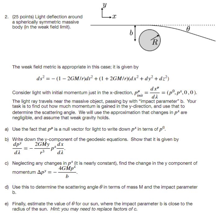 Solved 2. (25 points) Light deflection around a spherically | Chegg.com