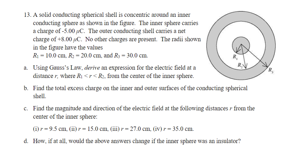 Solved 13. A solid conducting spherical shell is concentric | Chegg.com