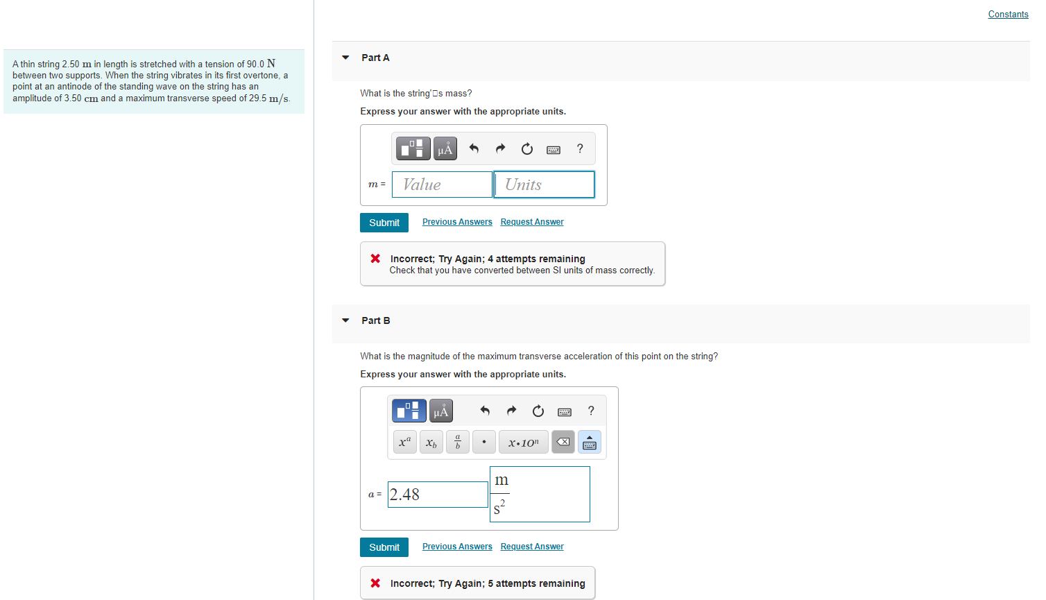 Solved Constants Part A A thin string 2.50 m in length is | Chegg.com