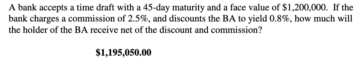 Solved A bank accepts a time draft with a 45 -day maturity | Chegg.com