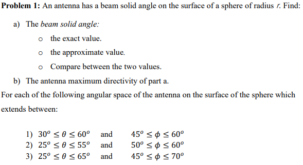 Solved Problem 1: An antenna has a beam solid angle on the | Chegg.com