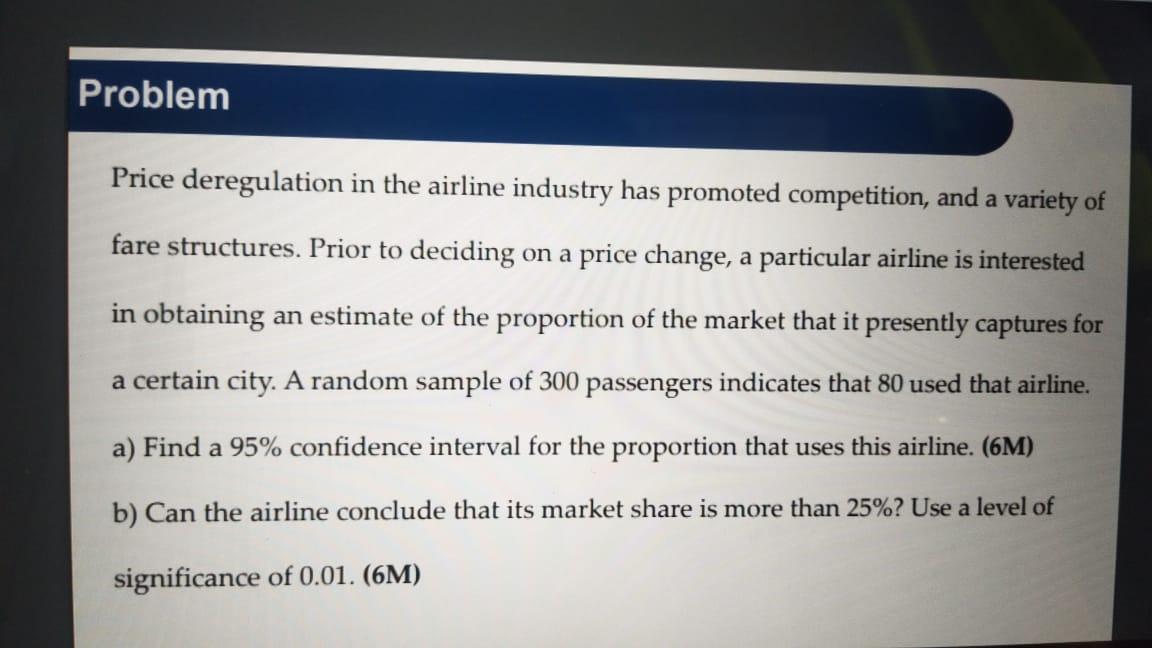 Solved Problem Price deregulation in the airline industry | Chegg.com