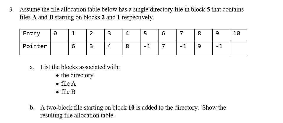 Solved 3. Assume the file allocation table below has a | Chegg.com
