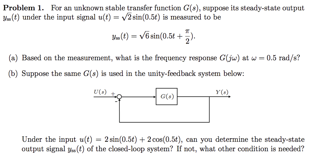 Solved Problem 1. For an unknown stable transfer function | Chegg.com