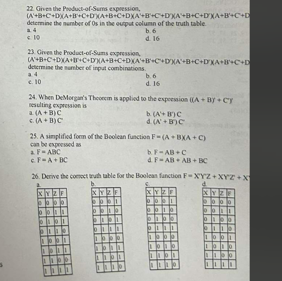Solved 22. Given the Product-of-Sums expression, \\[ | Chegg.com