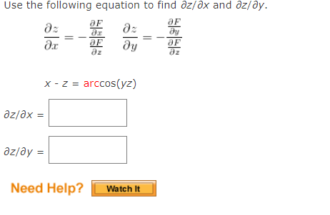 Solved Use the following equation to find ∂z/∂x and ∂z/∂y. | Chegg.com