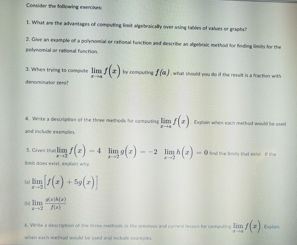 Solved Consider the following exercises 1. What are the | Chegg.com