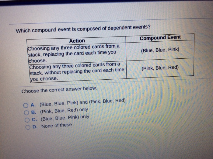 Solved Which compound event is composed of dependent events? | Chegg.com
