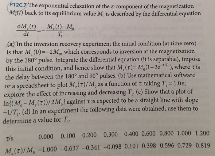 Solved P12C.7 The exponential relaxation of the z-component | Chegg.com