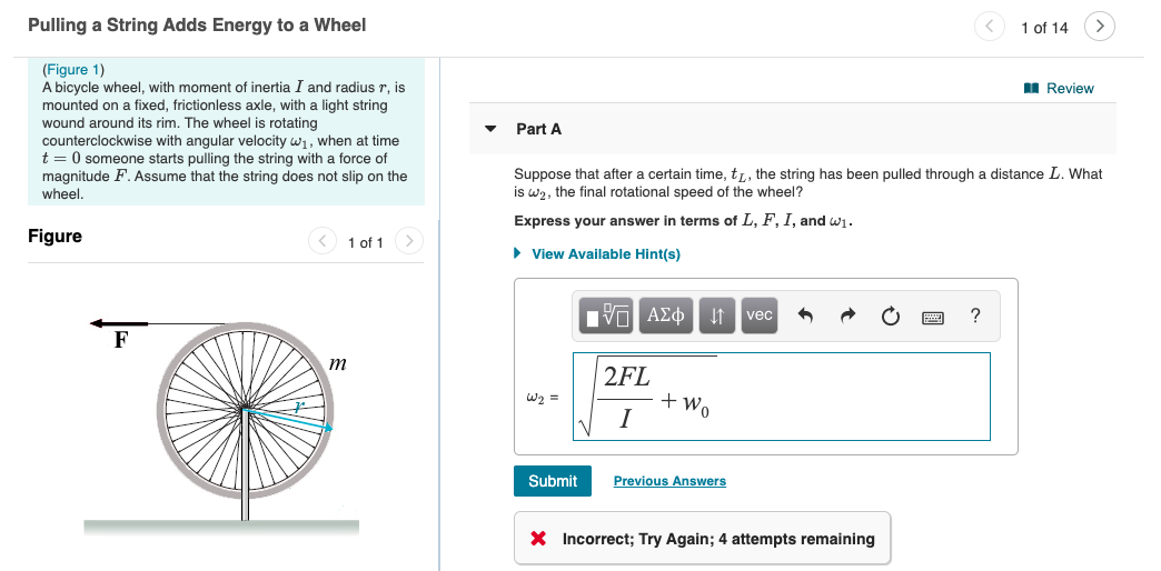 Solved Pulling a String Adds Energy to a Wheel | Chegg.com