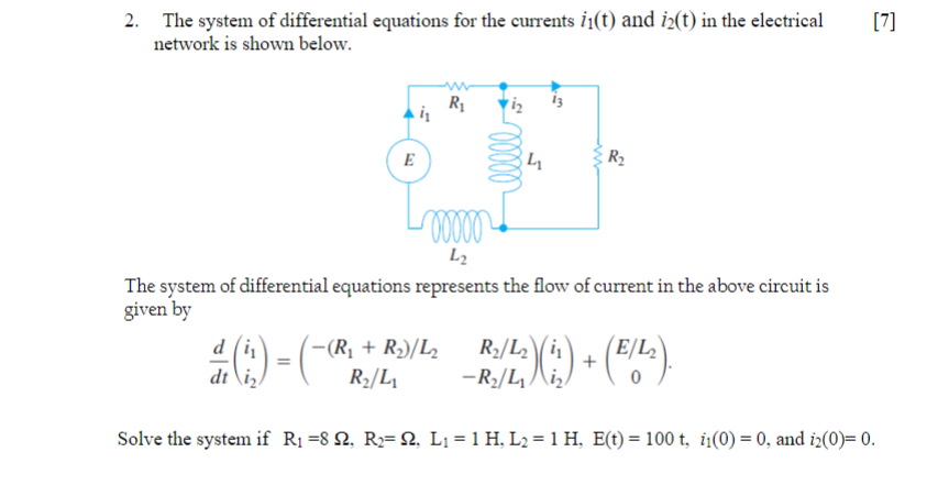 Solved 2. The system of differential equations for the | Chegg.com