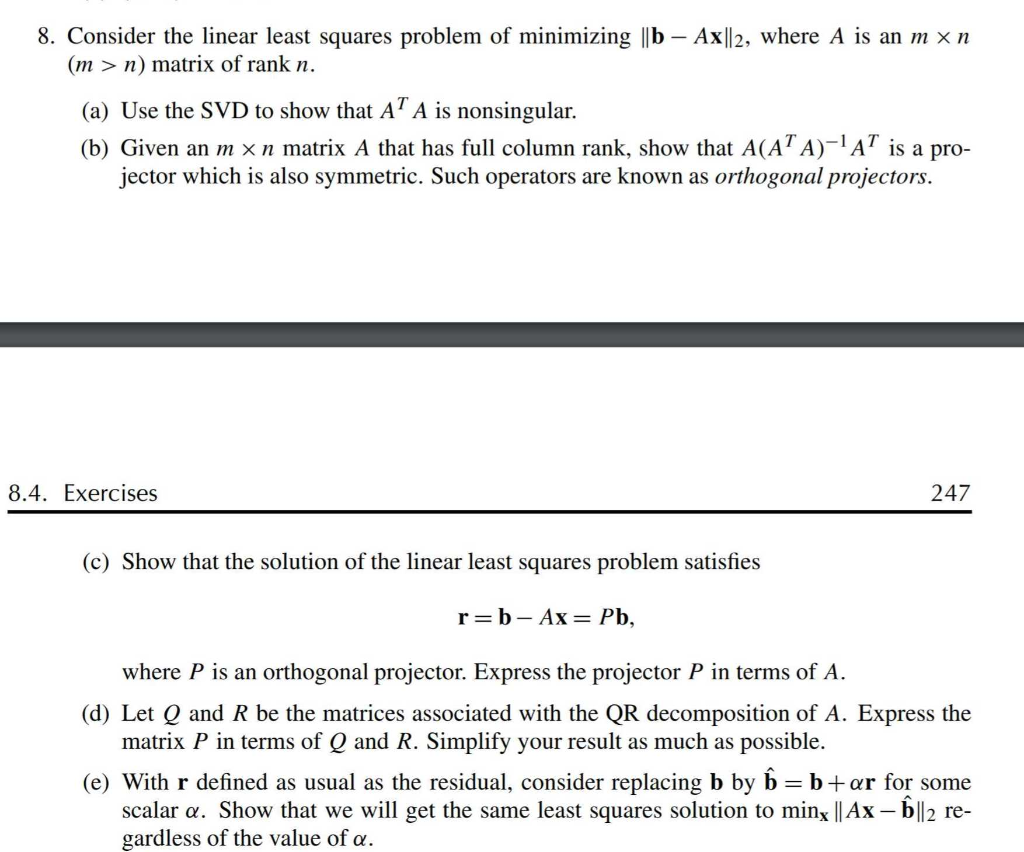 Solved 8. Consider the linear least squares problem of | Chegg.com