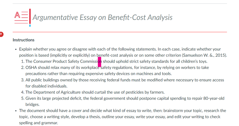 Solved A三 Argumentative Essay on Benefit-Cost Analysis | Chegg.com