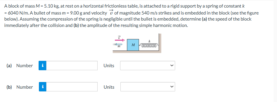Solved A block of ﻿mass M=5.10kg, at ﻿rest on ﻿a horizontal | Chegg.com