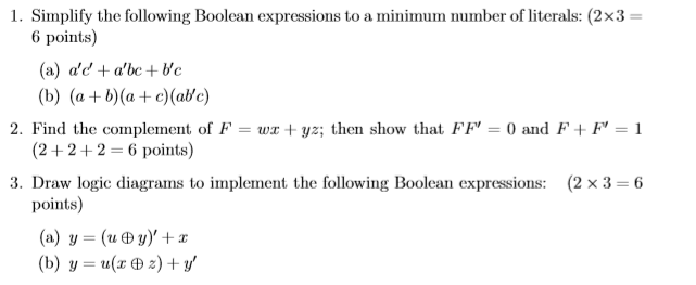 Solved 1. Simplify the following Boolean expressions to a | Chegg.com